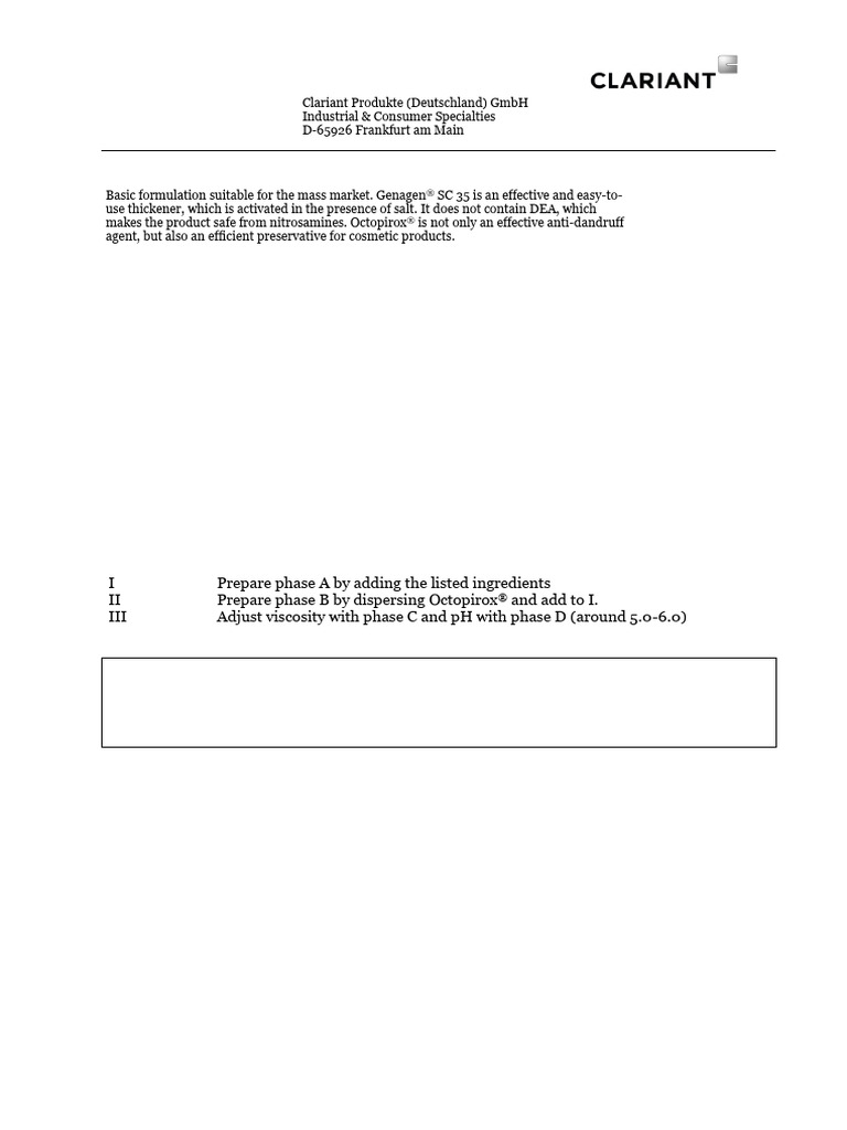 Clariant Formulation Transparent Anti-Dandruff Shampoo 201806 en | PDF ...