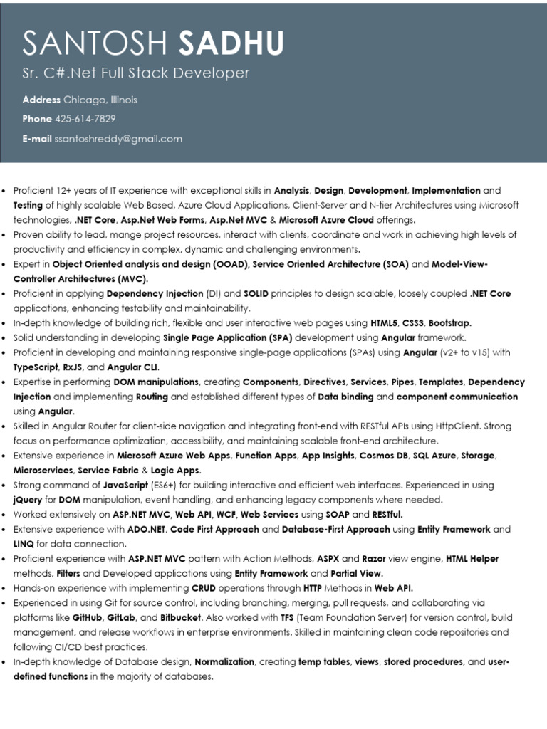 SANTOSH_SADHU_Resume | PDF | Entity Framework | J Query