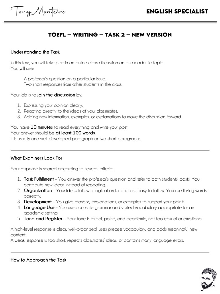 TOEFL - Writing - Task 2 - New Version | PDF | Sentence (Linguistics ...