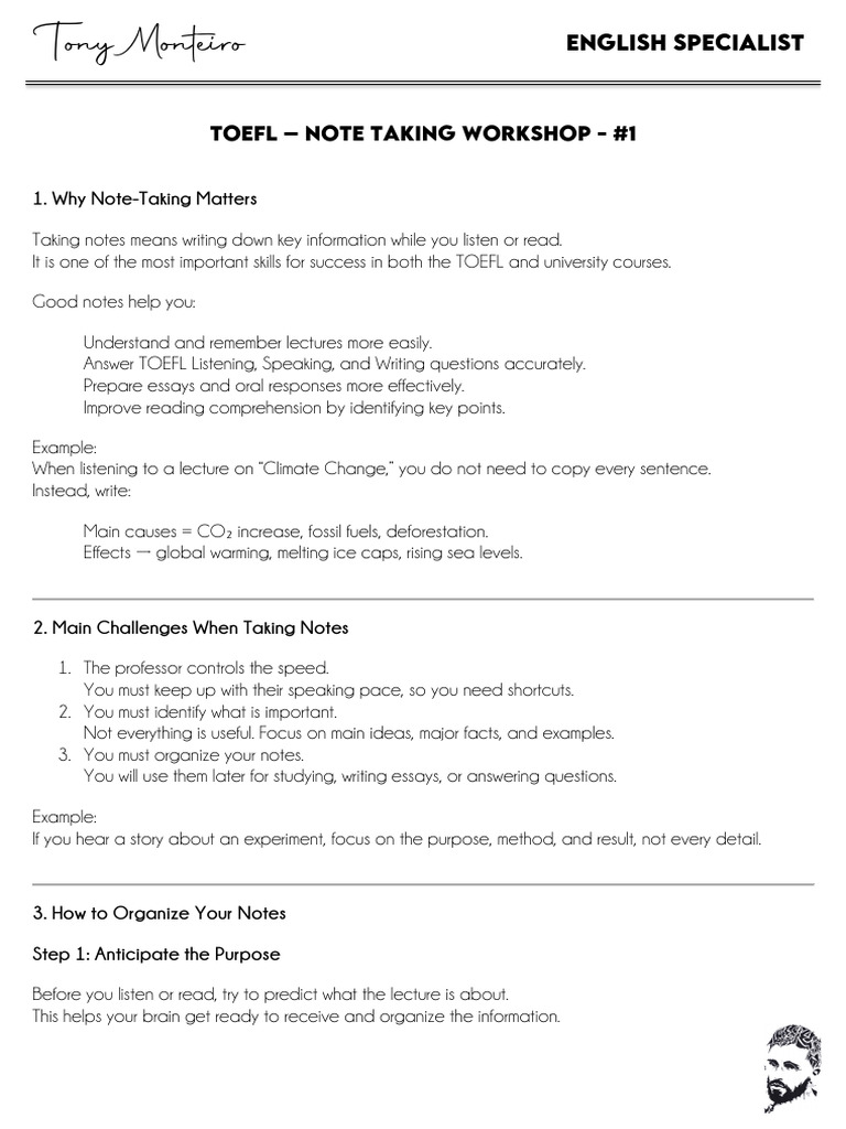 TOEFL - Note Taking Workshop - #1 | PDF | Causality | Persuasion