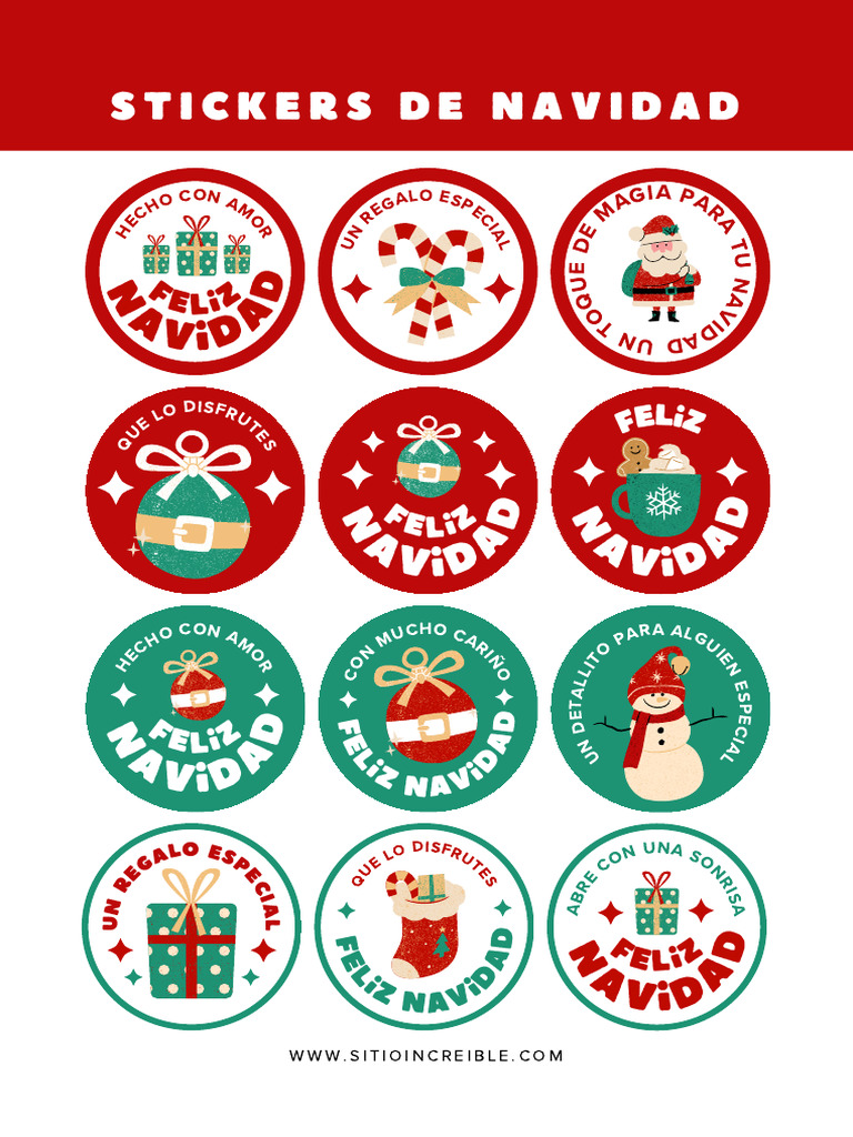 Documento A4 Stickers Para Navidad Ilustrado Rojo Y Verde | PDF