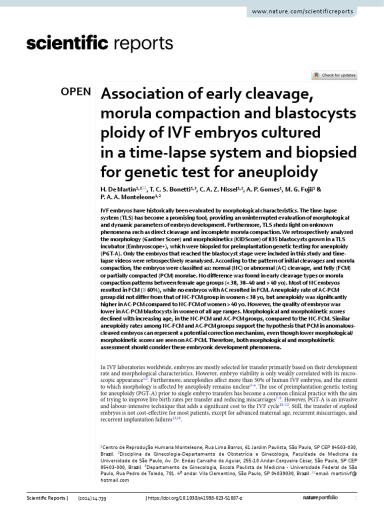 Association of Early Cleavage Morula Compactation and Blastocysts ...
