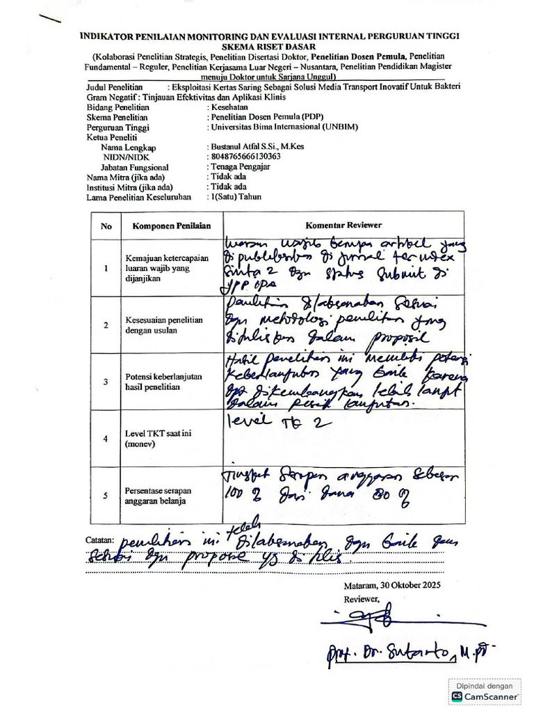 Monev-Internal Borang Penilaian Monev Batch 2 Prof Suta (1) 23de72d4 | PDF
