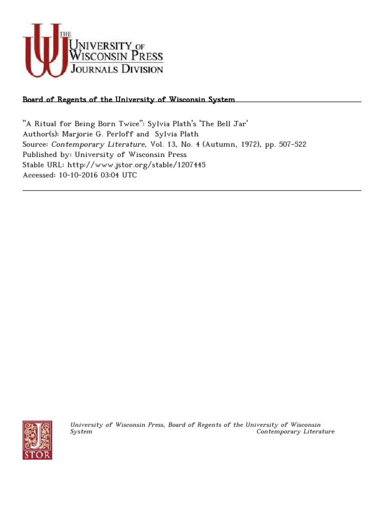 Perloff, M. G | PDF | Sylvia Plath