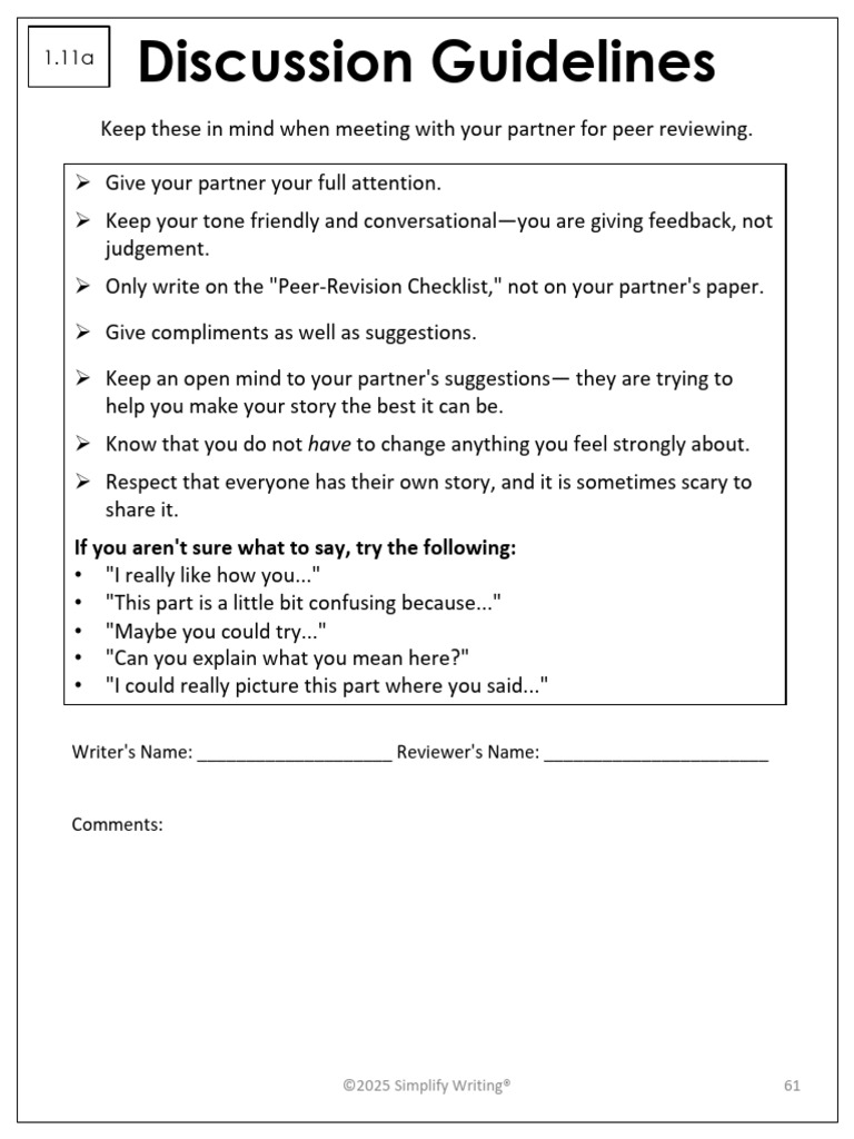 8th Grade Peer Editing Checklist & Guidlines Personal Narrative | PDF