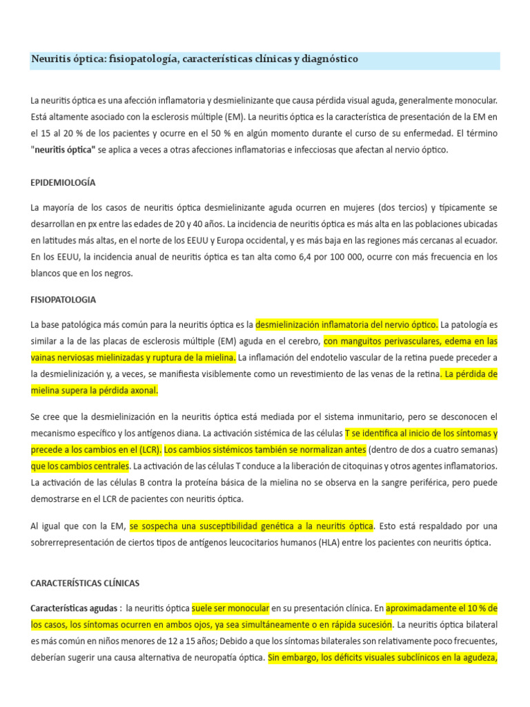 neuritis | PDF | Esclerosis múltiple | Percepción visual