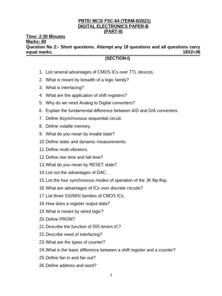 Digital Electronics Exam Paper - Term II | PDF | Digital Electronics ...