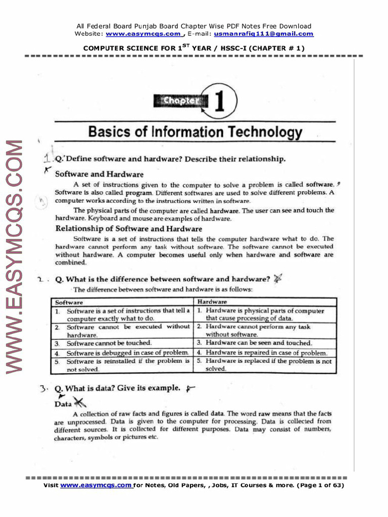 1st Year Computer Science Chapter 1 Notes | PDF