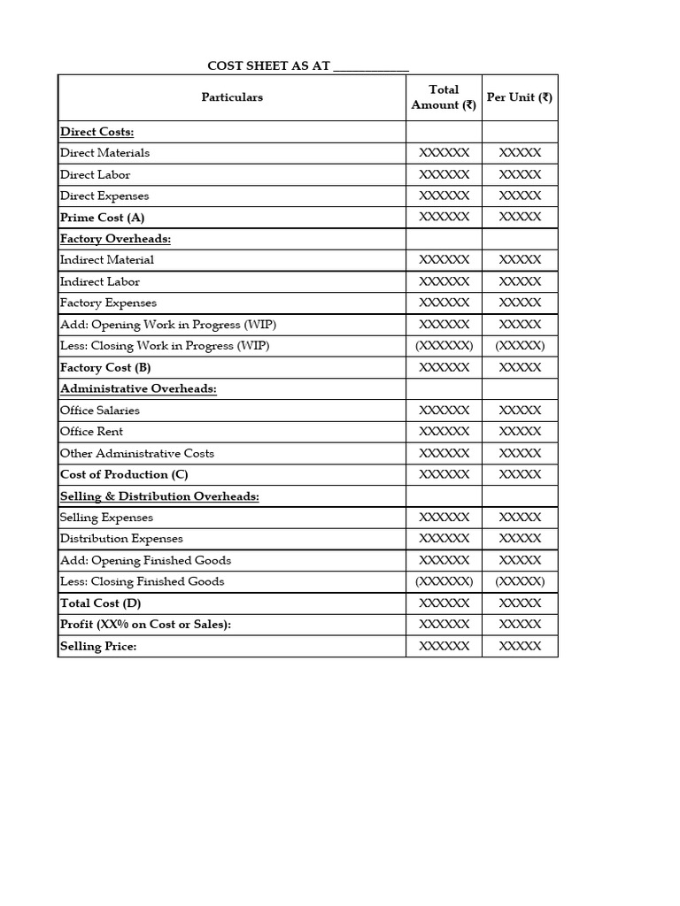 Cost Sheet Breakdown and Analysis | PDF