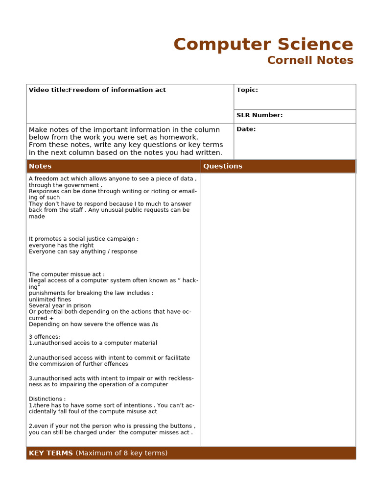 Computer Science Cornell Notes | PDF
