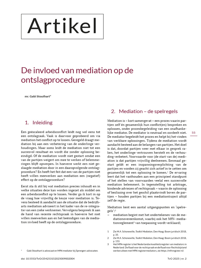 Artikel de Invloed Van Mediation Op de Ontslagproc 251118 184442 | PDF