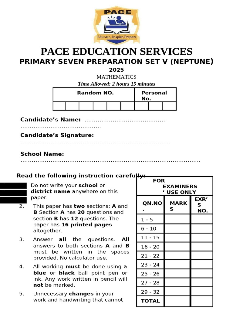 PACE SET V | PDF | Mathematics