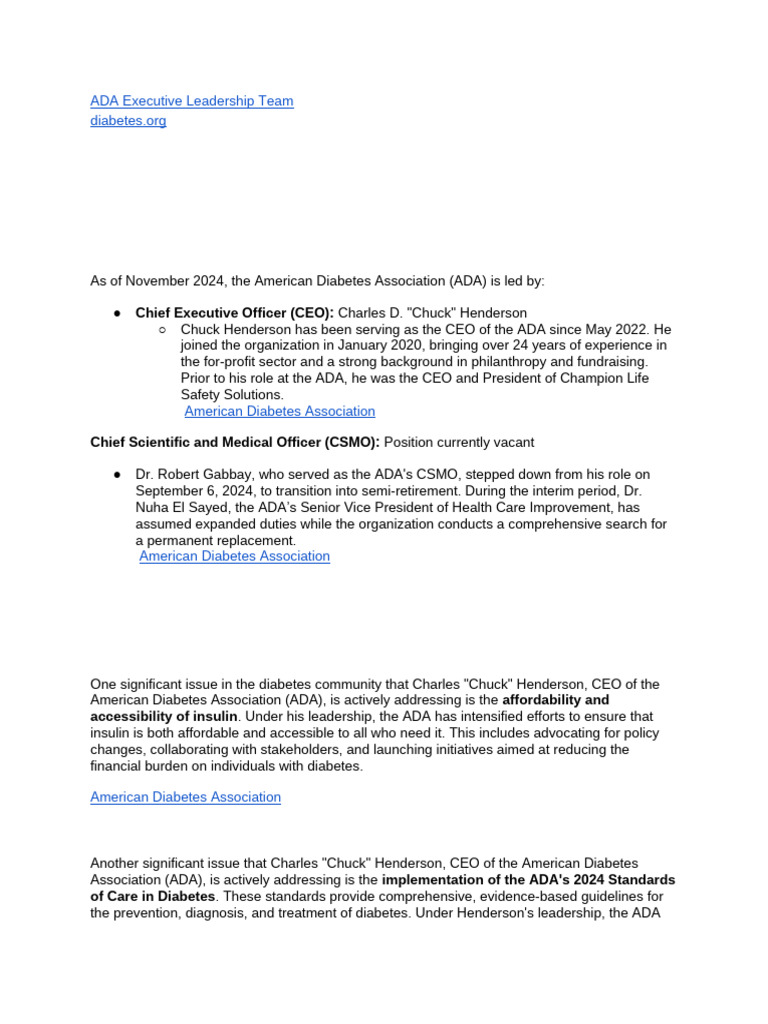 ADA Executive Leadership Team | PDF | Diabetes | Health Equity