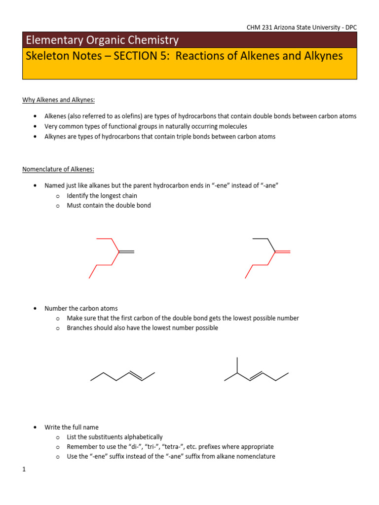 Organic Chemistry: Alkenes & Alkynes Guide | PDF | Alkene | Chemical ...