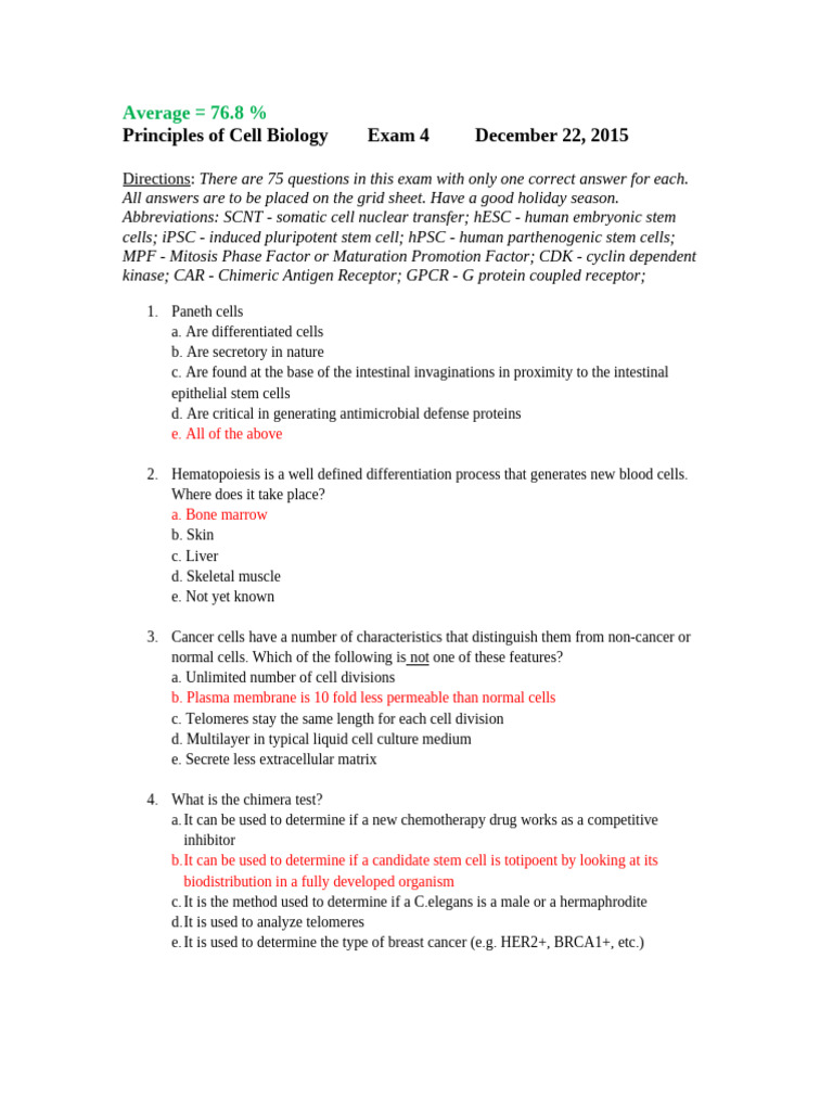 Exam 4 Fall 2015 | PDF | Cell Cycle | Stem Cell