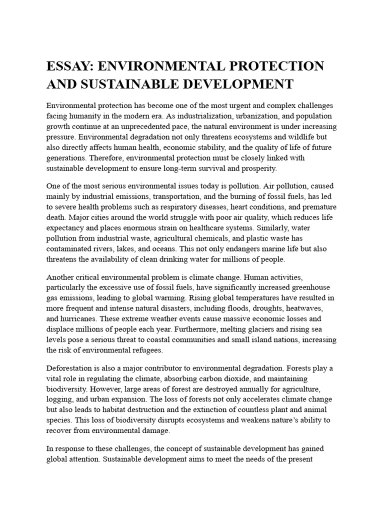 Essay - Environmental Protection and Sustainable Development | PDF ...