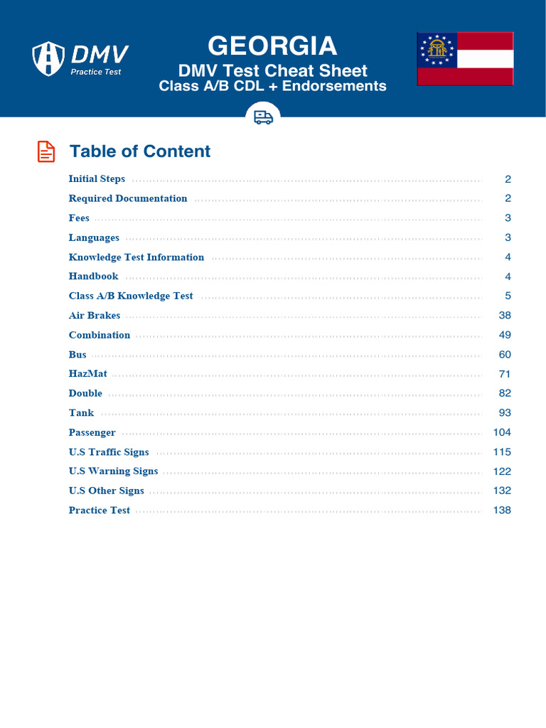 Georgia CDL Test Cheat Sheet Guide | PDF | Driver's License | Road