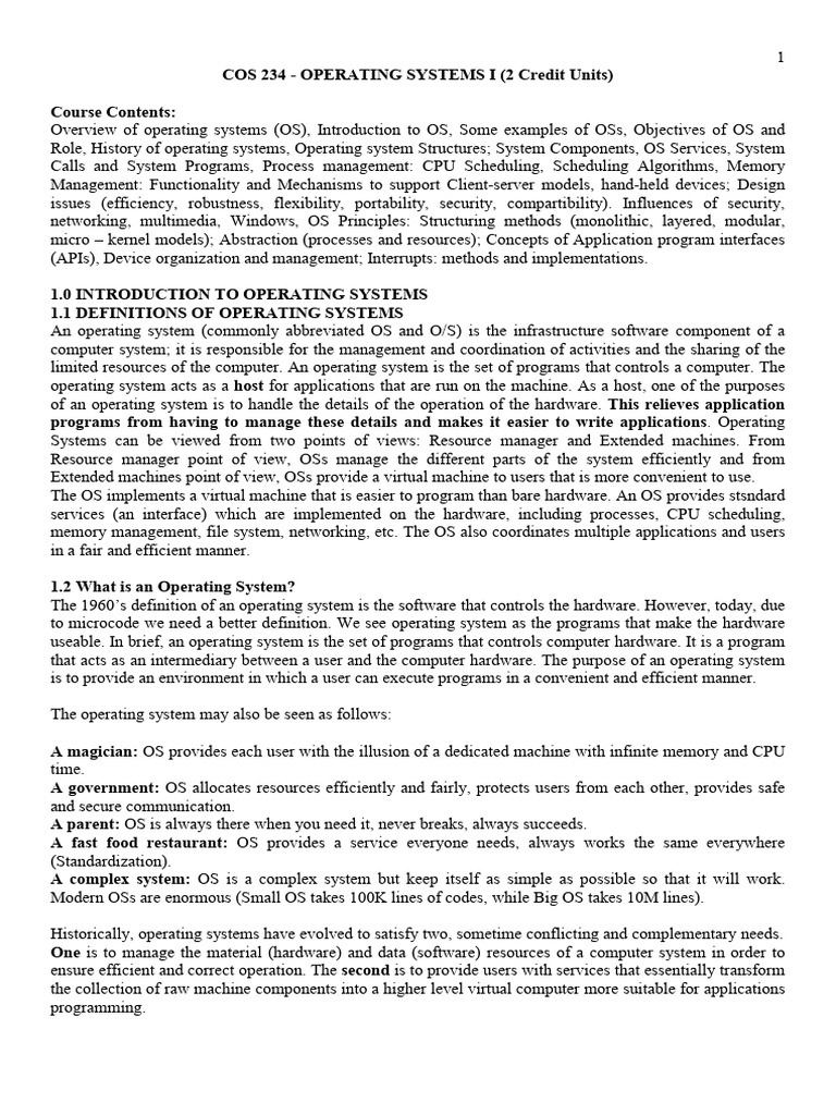 Updated COS 234 Operating Sys I Bakpo_ LectureNotes | PDF | Booting ...