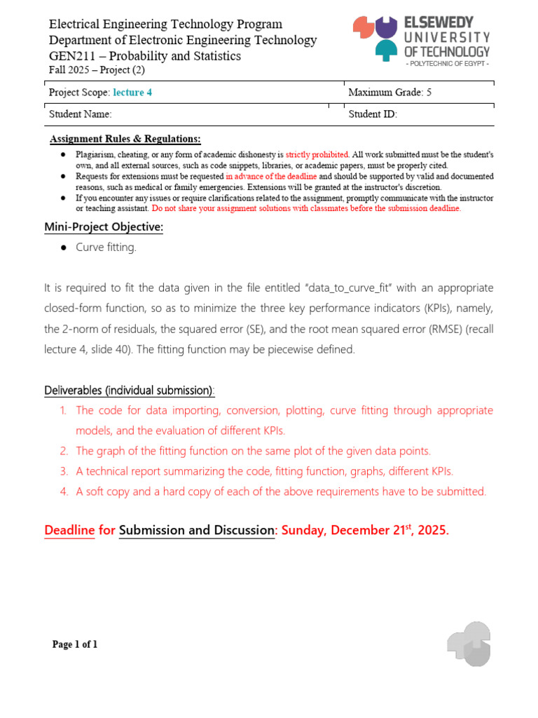 Project (2) (GEN211 Probability and Statistics) | PDF