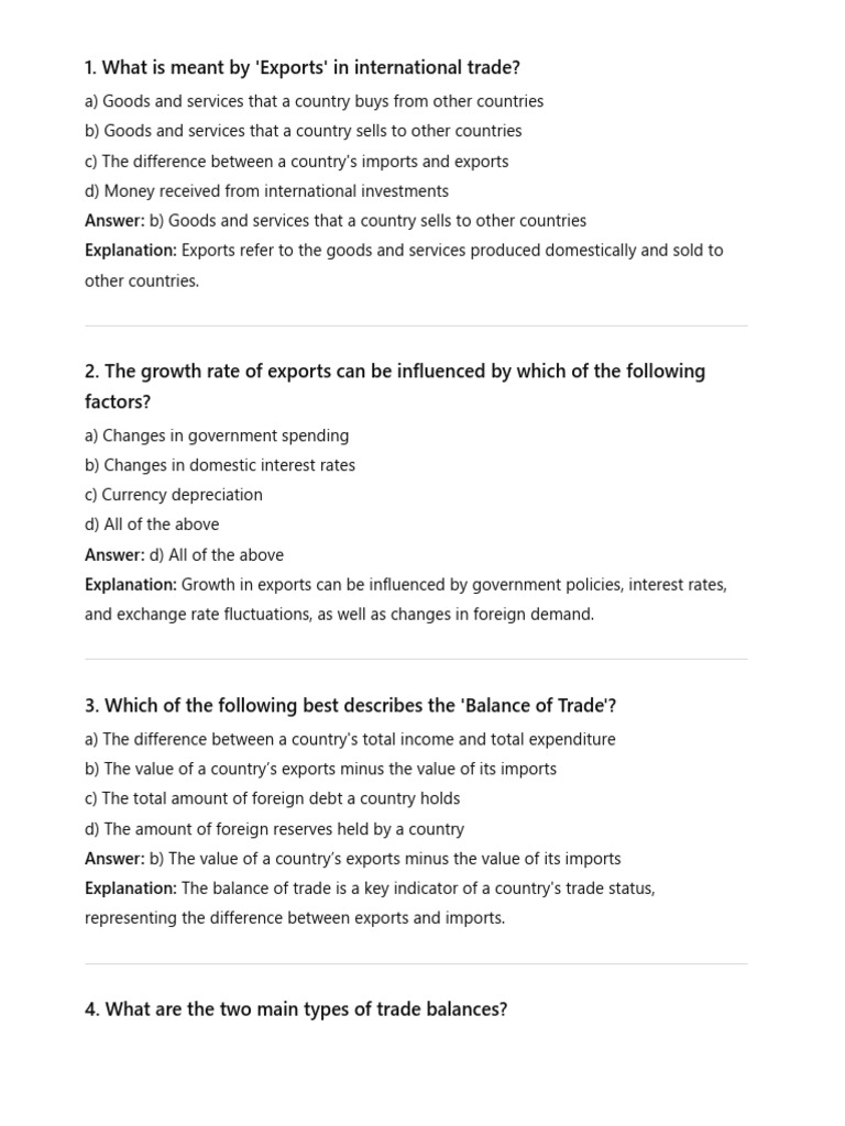 import export MCQs with Explanations | PDF | Exchange Rate | Capital ...