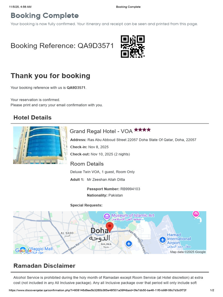 Grand Regal Hotel Booking Confirmation | PDF