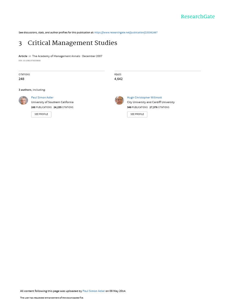 3Critical Management Studies | PDF | Positivism | Reality