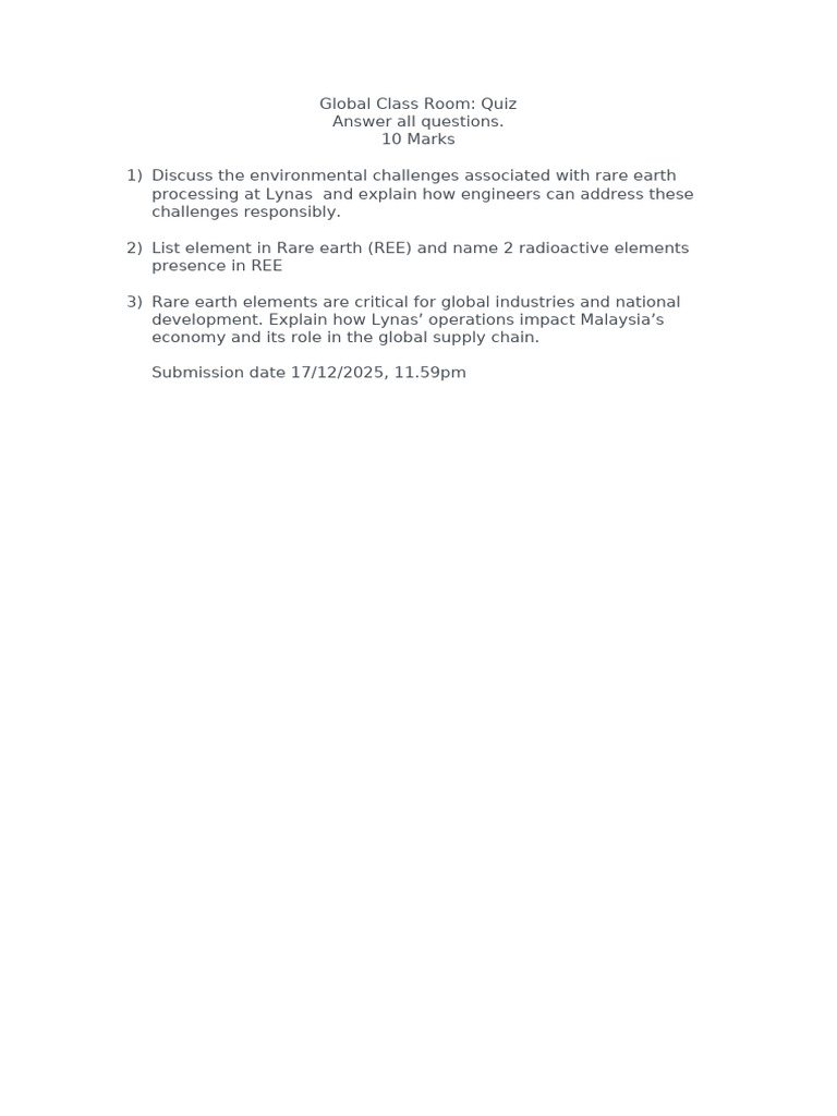 Global Class Room- Quiz | PDF