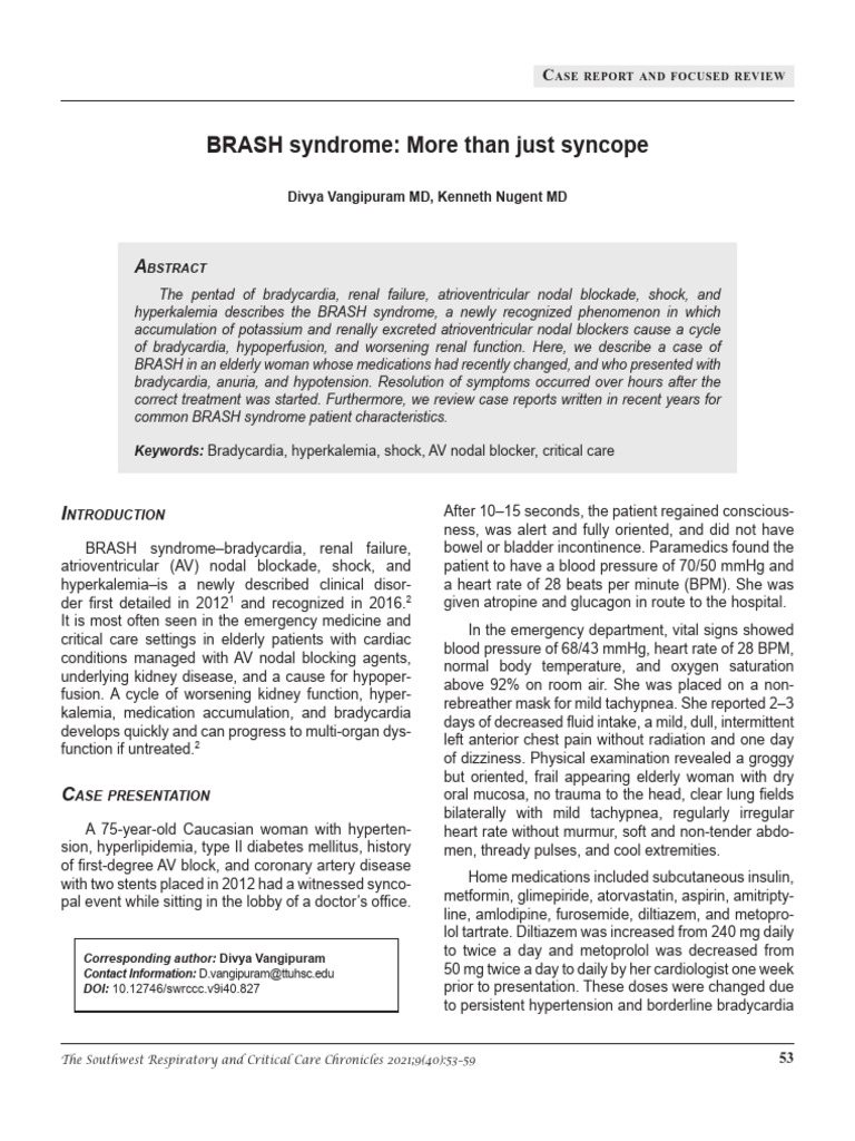 BRASH Syndrome Case Study and Review | PDF | Electrocardiography ...