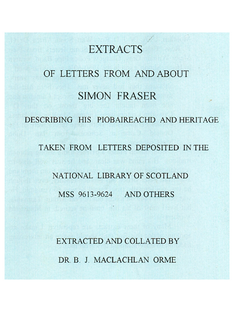 Extracts of Letters From and About Simon Fraser | PDF | Musicology ...