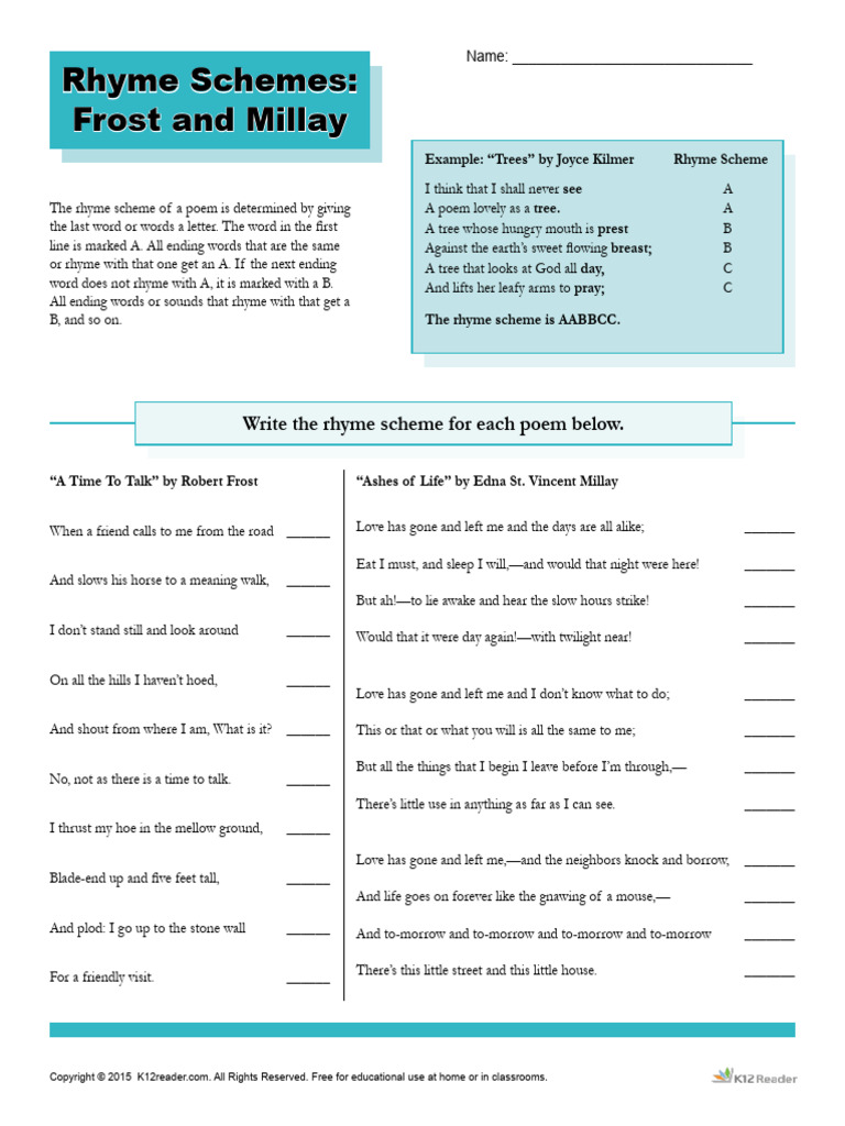Rhyme Scheme Analysis for Poems | PDF | Poetry