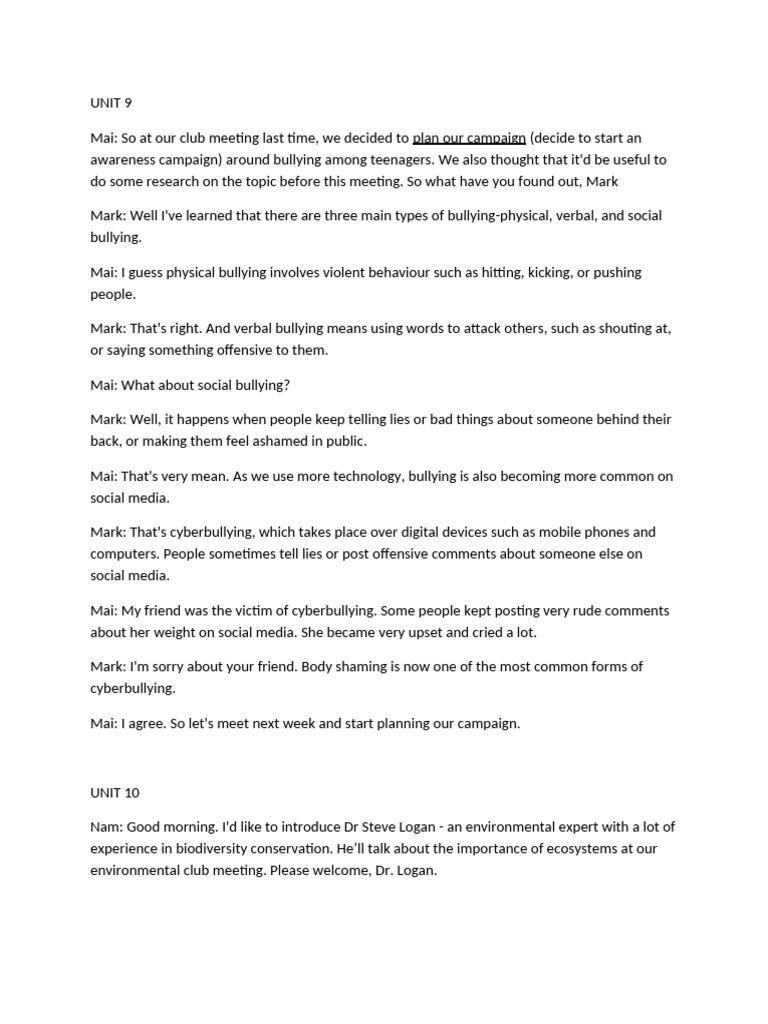 UNIT 9, 10+ Writting | PDF | Ecosystem | Cyberbullying