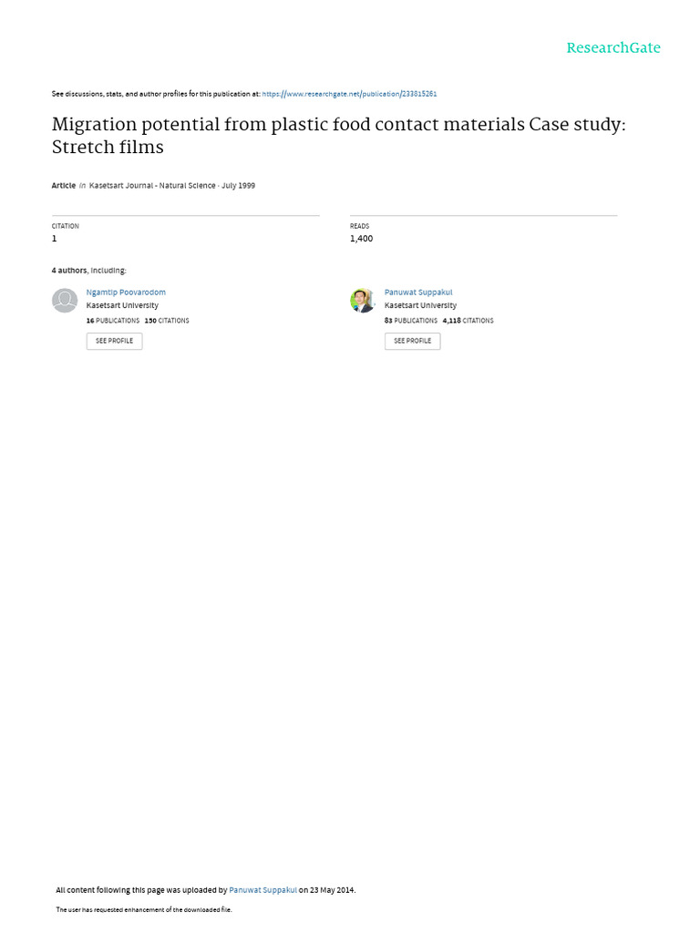 Migration from Plastic Food Films | PDF | Organic Polymers | Amorphous ...