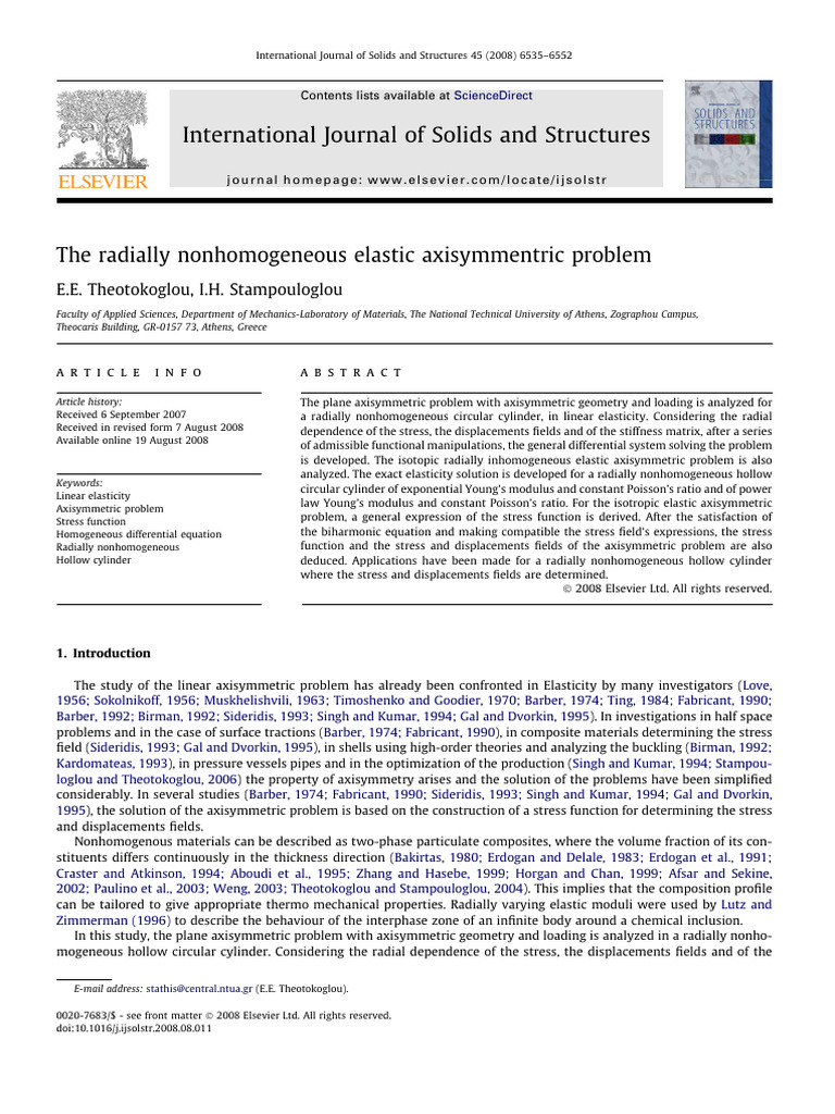 The Radially Nonhomogeneous Elastic Axisymmentric Problem | PDF ...
