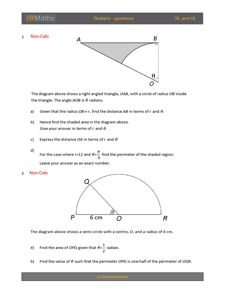 HL Radians_questions | PDF | Circle | Area