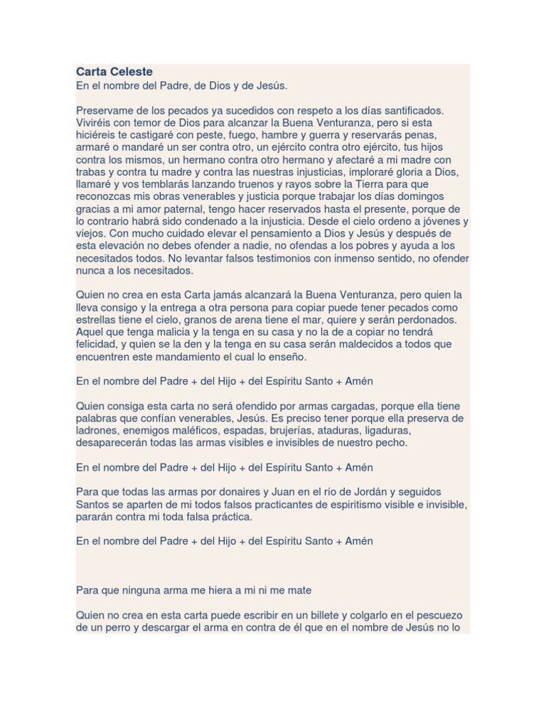 Carta Celeste | PDF | Oración | espíritu Santo