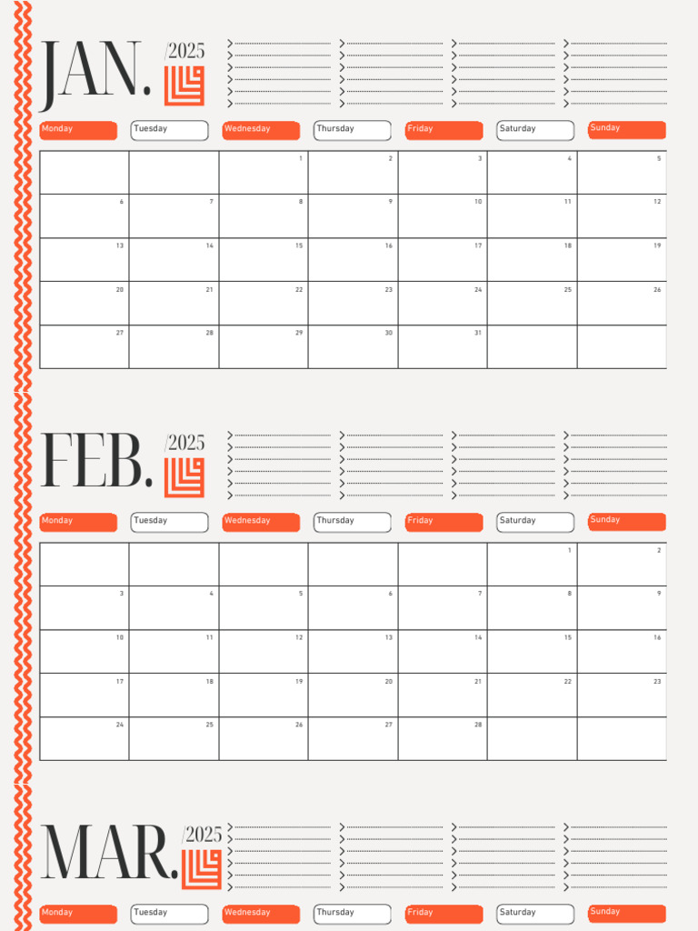 Red and White Modern Monthly Content Planner Calendar Presentation | PDF