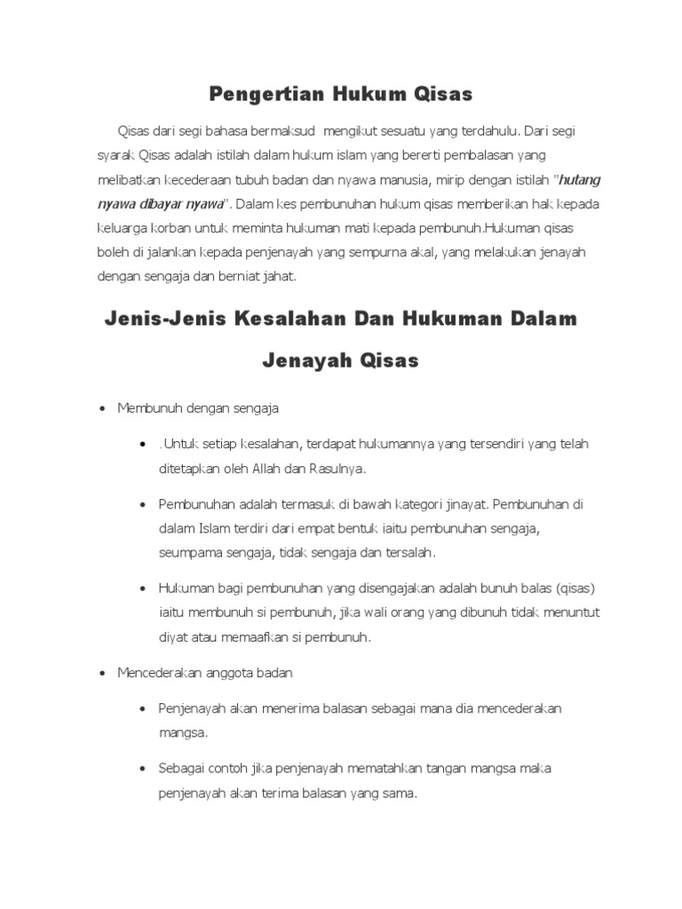 Pengertian Hukum Qisas | PDF | Ilmu Sosial | Hukum