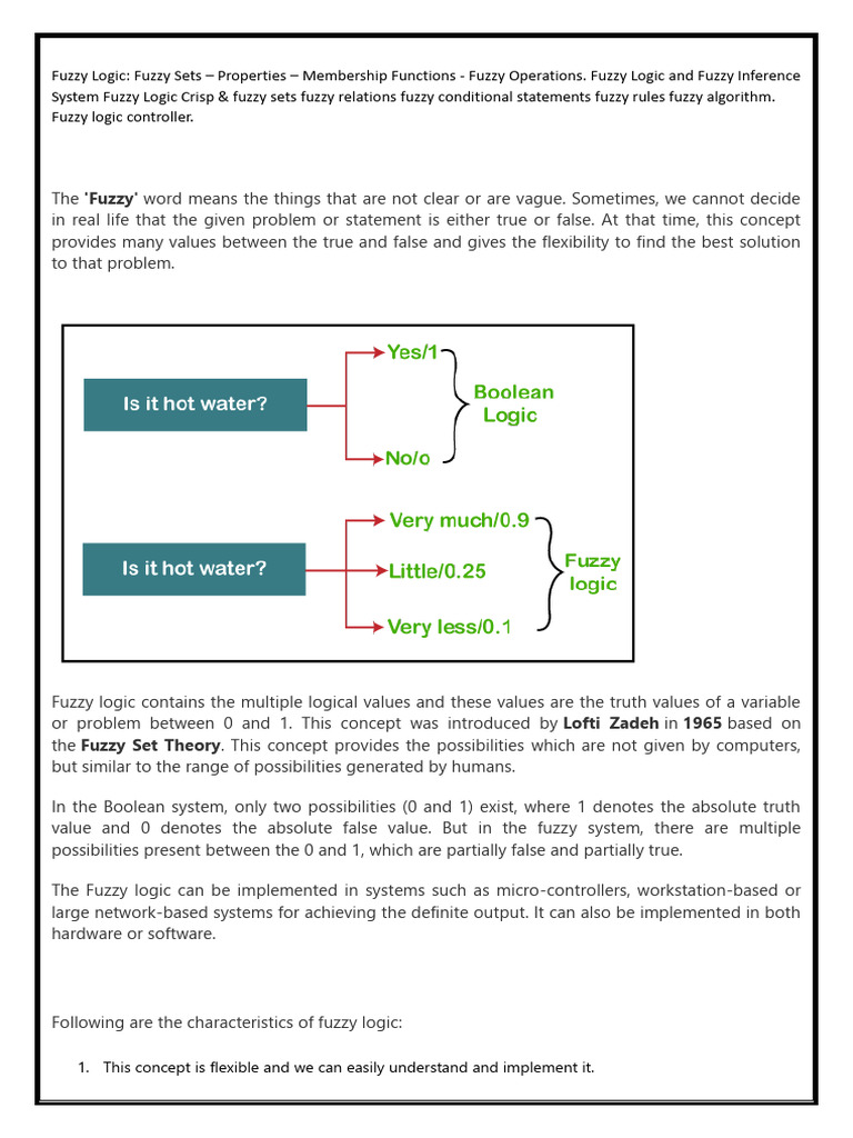 Understanding Fuzzy Logic Concepts | PDF | Fuzzy Logic | Set (Mathematics)