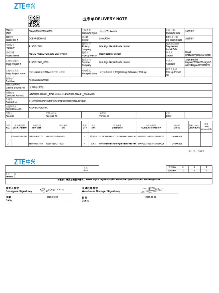 Delivery Note | PDF