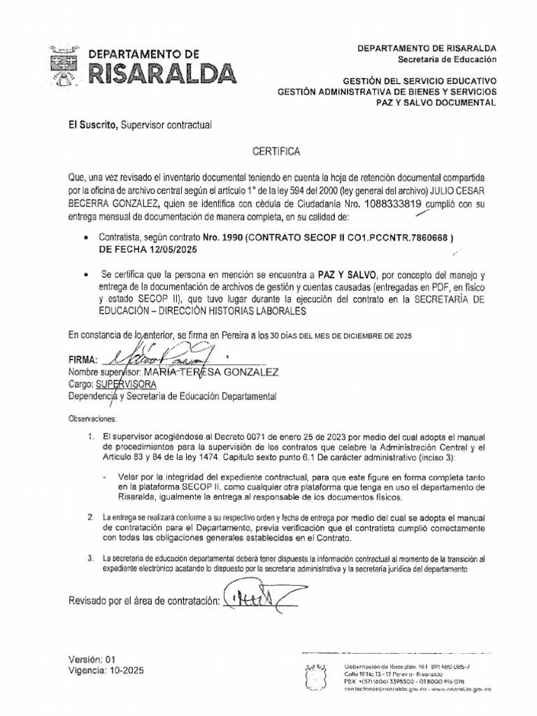 Paz y Salvo 20251 | PDF