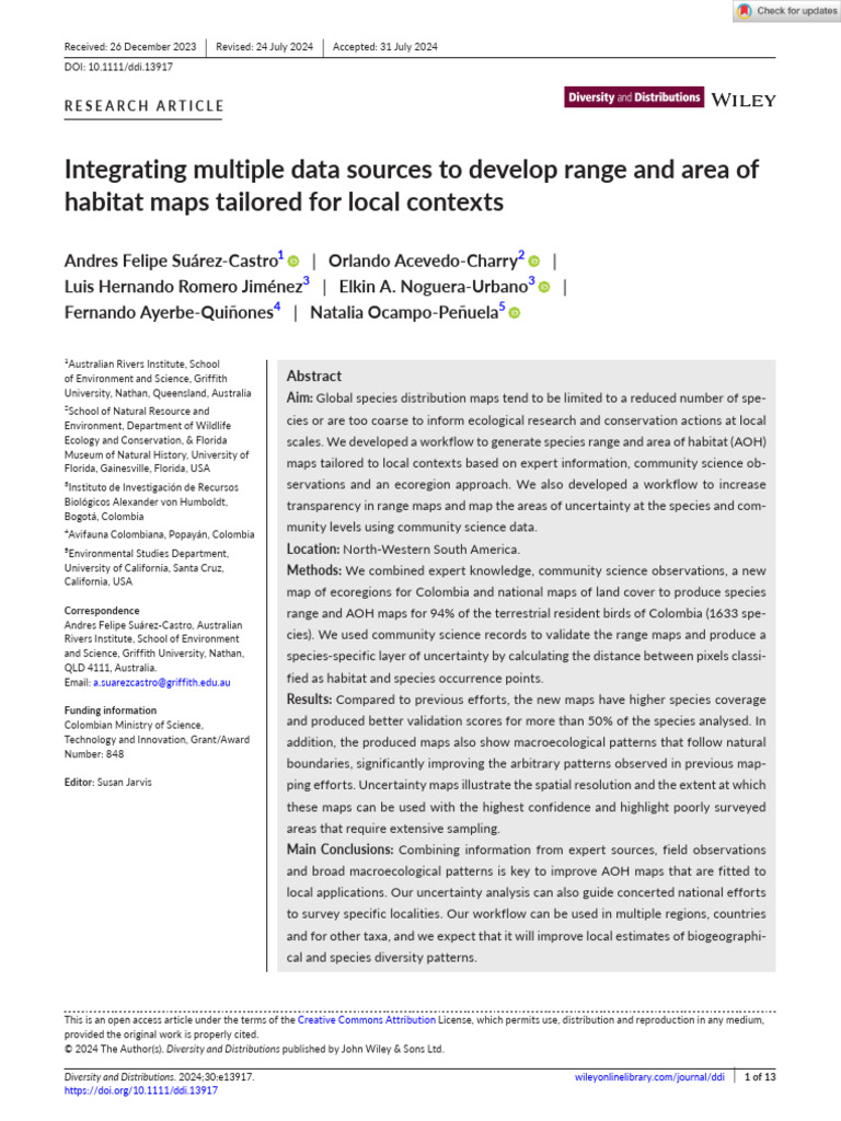 Diversity and Distributions - 2024 - integrating multiple data sources ...