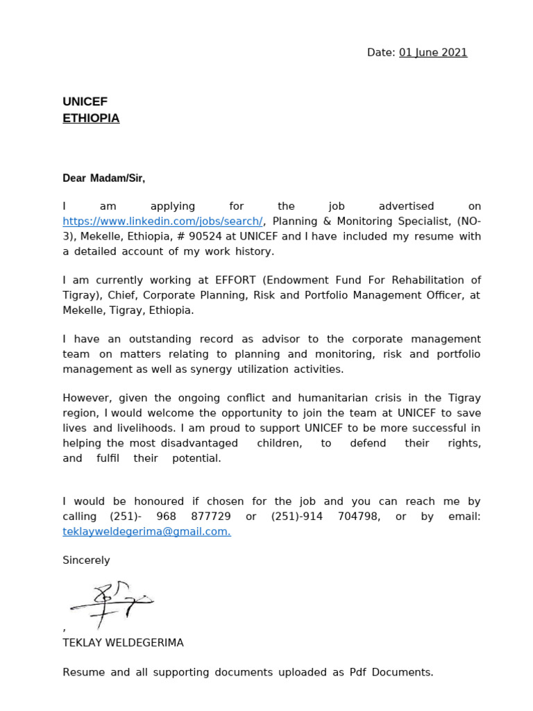 Job - Application Cover Letter (UN) | PDF