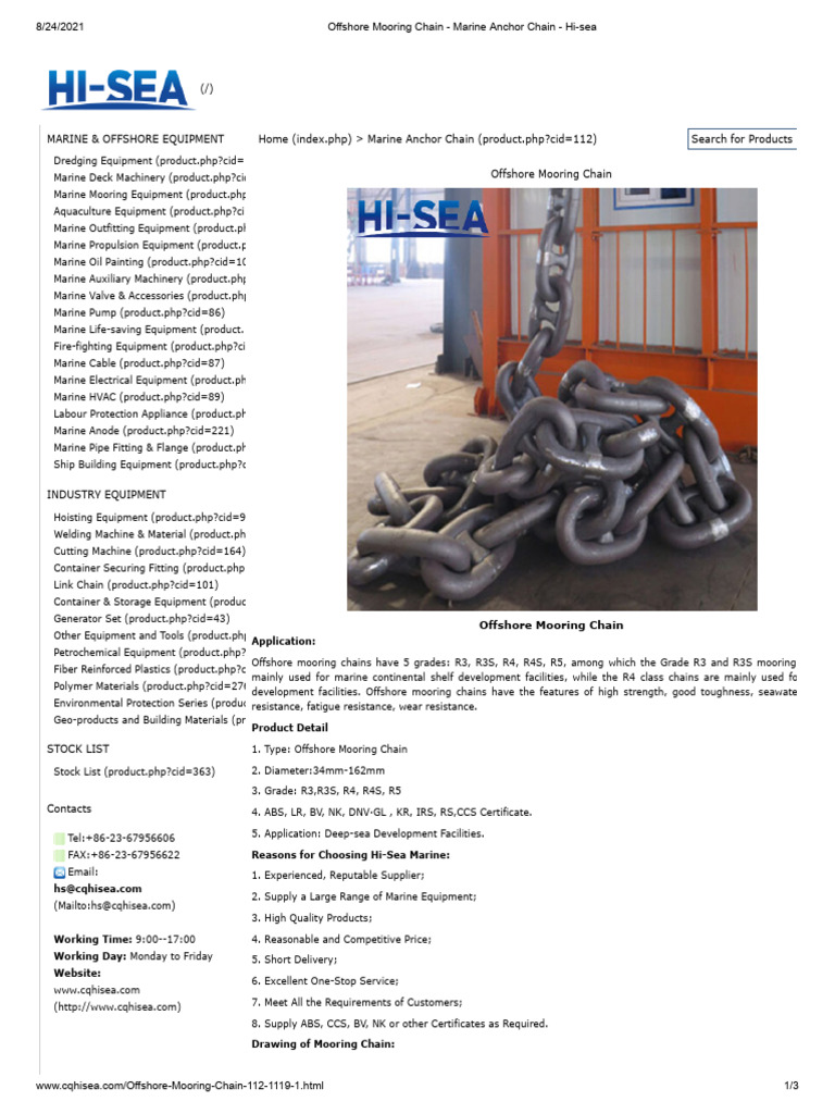 Offshore Mooring Chain - Marine Anchor Chain - Hi-sea | PDF | Materials ...