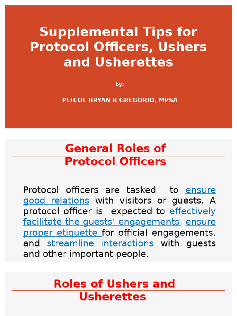 ADMU Supplemental Tips For Protocol Officers, Ushers and Usherettes | PDF