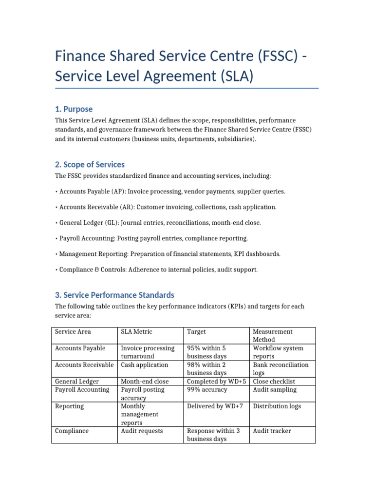 Fssc Sla Document (1) | PDF | Accounts Payable | Service Level Agreement
