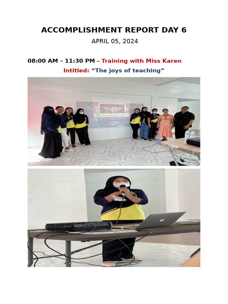 Day 6 Training Accomplishment Report | PDF
