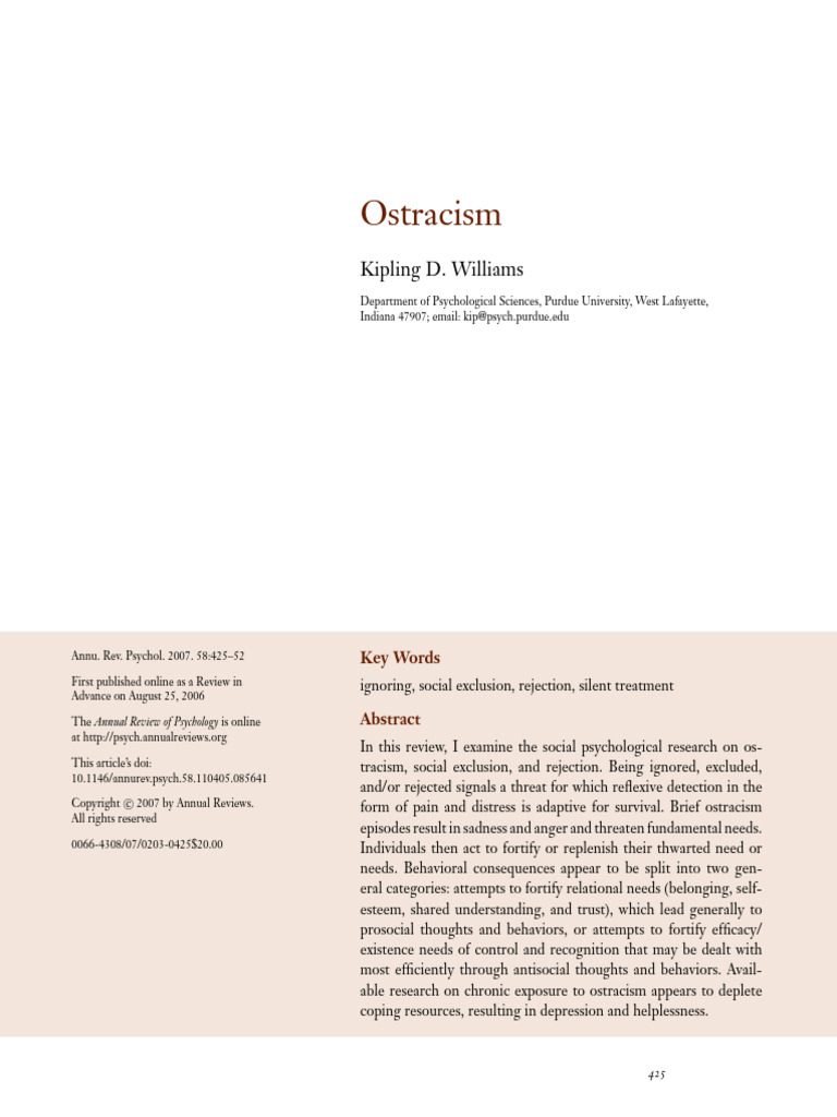 Ostracism | PDF | Psychological Concepts | Psychology