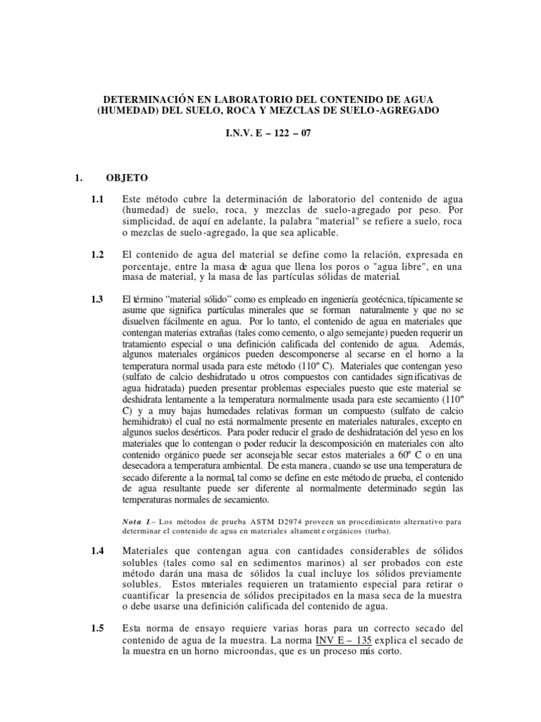 Norma INV E-122-07 | PDF | Yeso | Masa