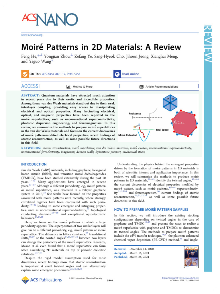 Moiré Patterns in 2D Materials Review | PDF | Graphene | Chemical Vapor ...