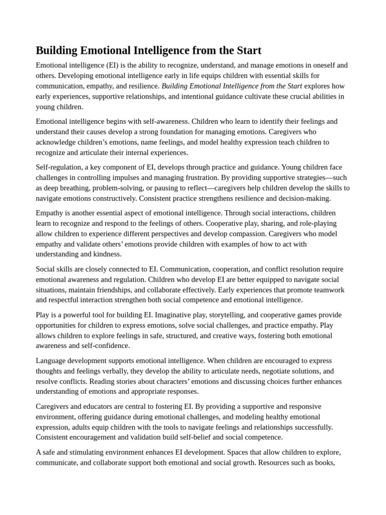 Developing Emotional Intelligence Early | PDF | Emotional Intelligence ...